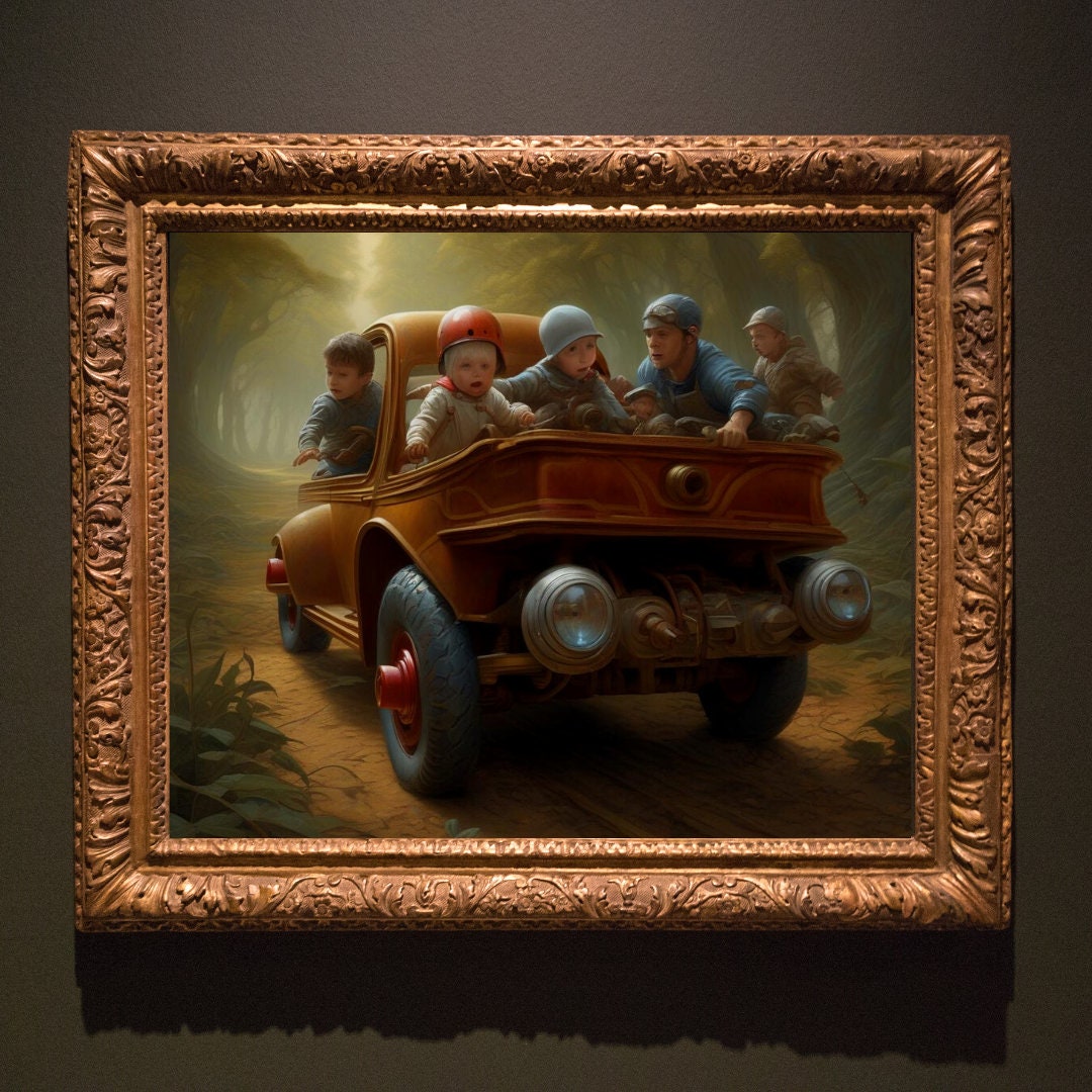 Printable Artwork, Miniature People Fleeing From Danger in Toy Car - Etsy