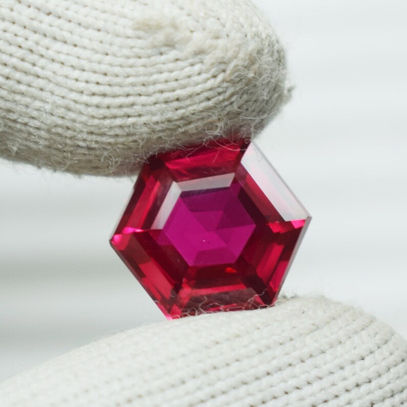 Lab Created 9.70 Ct Red Ruby, Hexagon Shape, Eye Clean ,for Ring Size ...