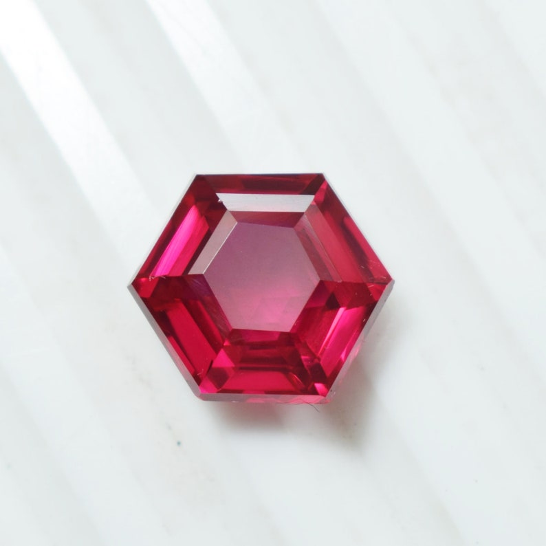 Lab Created 9.70 Ct Red Ruby, Hexagon Shape, Eye Clean ,for Ring Size& Making Jewelry Loose ...