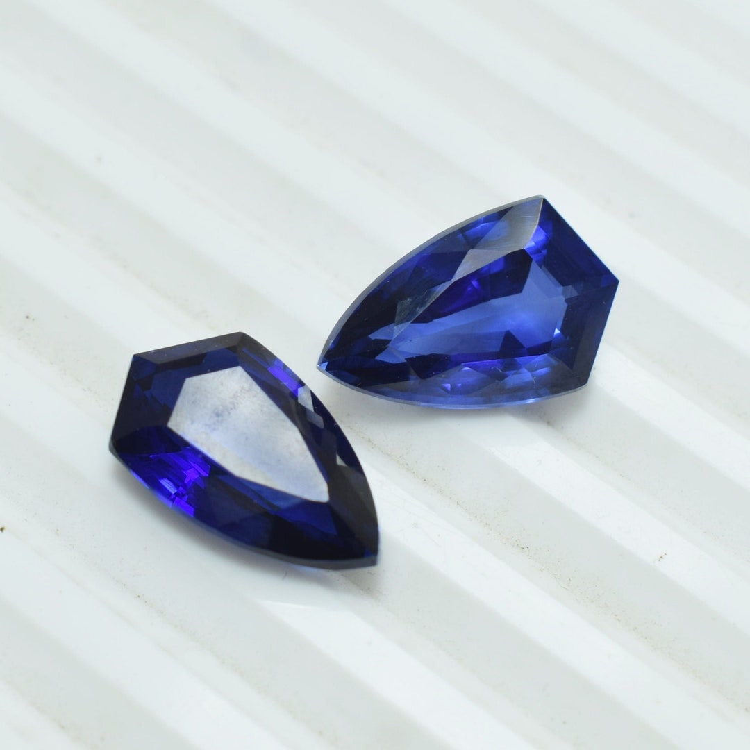 Lab Created Blue Sapphire Pair, Fancy Shape Corundum Gemstones, 20.65 ...