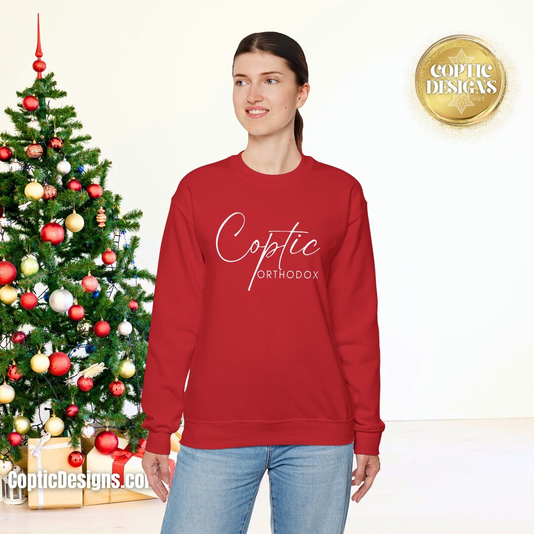 Coptic Orthodox Cross Calligraphy Sweatshirt - Coptic Gifts Typography ...