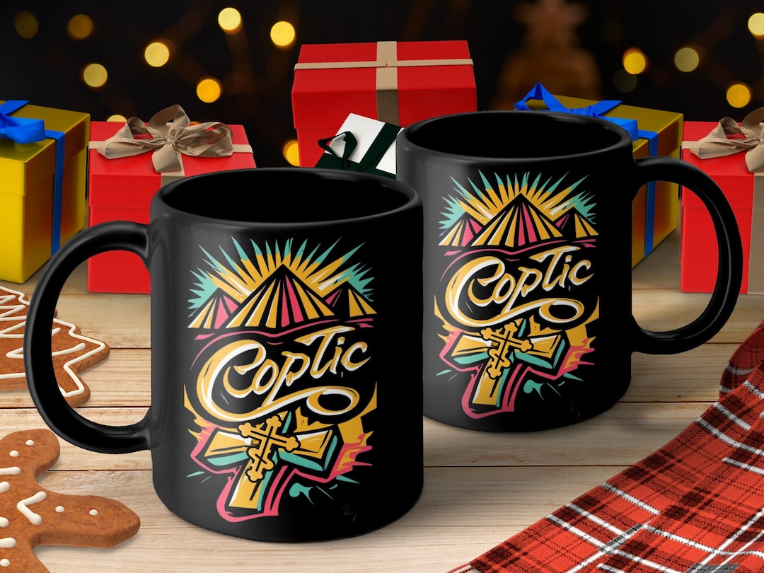 Coptic Orthodox Egyptian Mug Sun Pyramids Cross Design Retro Accent Mug ...