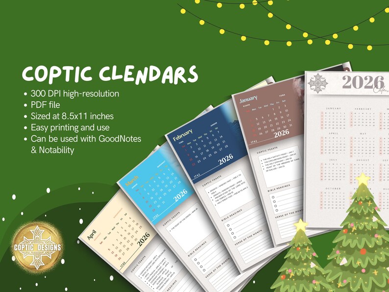 2026 Digital Coptic Monthly Calendar Portrait Planner 2026 Dated ...