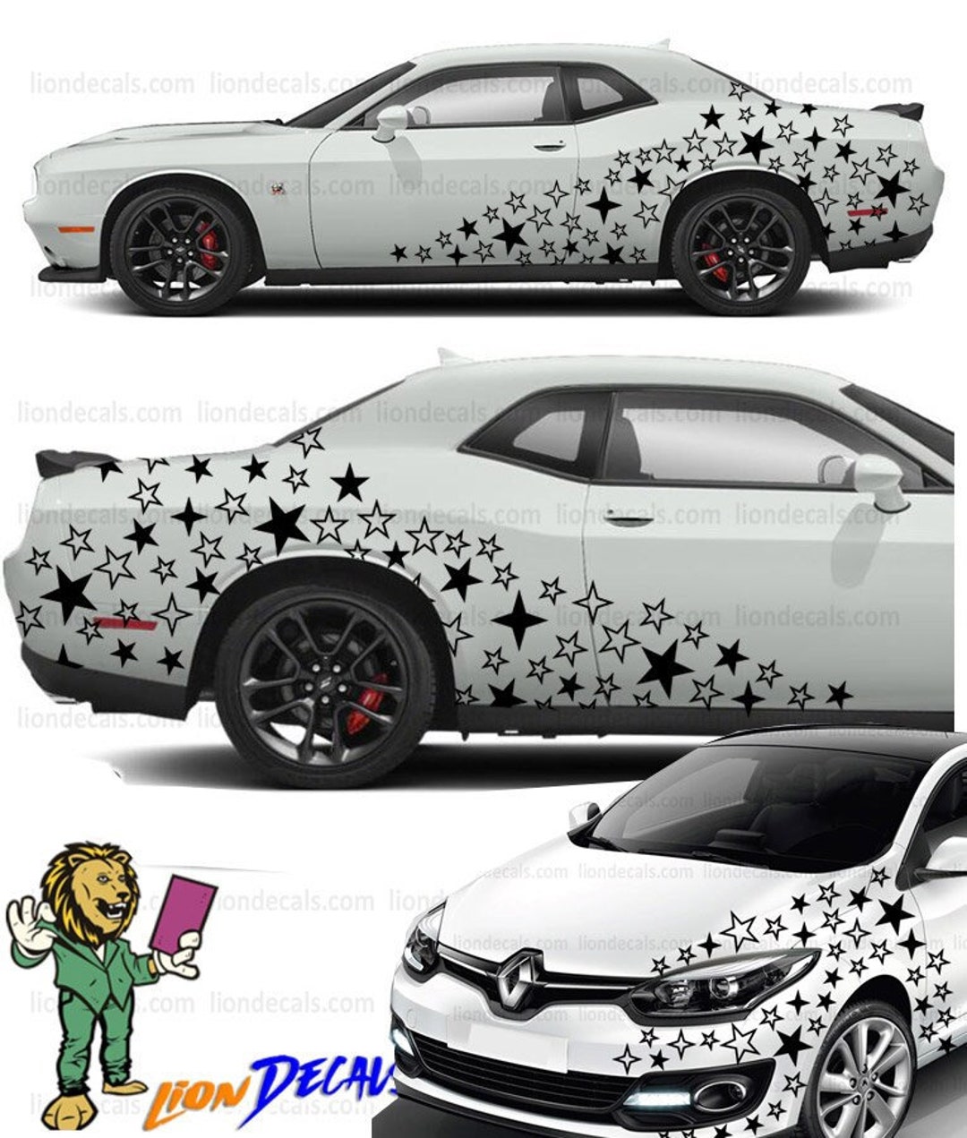 Star Car Stickers. Car Hood and Side Body Sticker Set. Mustang- Charger ...