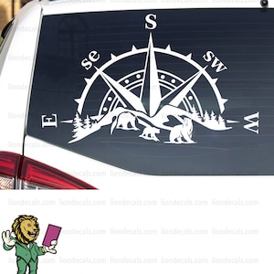 Compass and Mount Sticker, Mountain Decal, Compass Caravan Decal. Bear ...