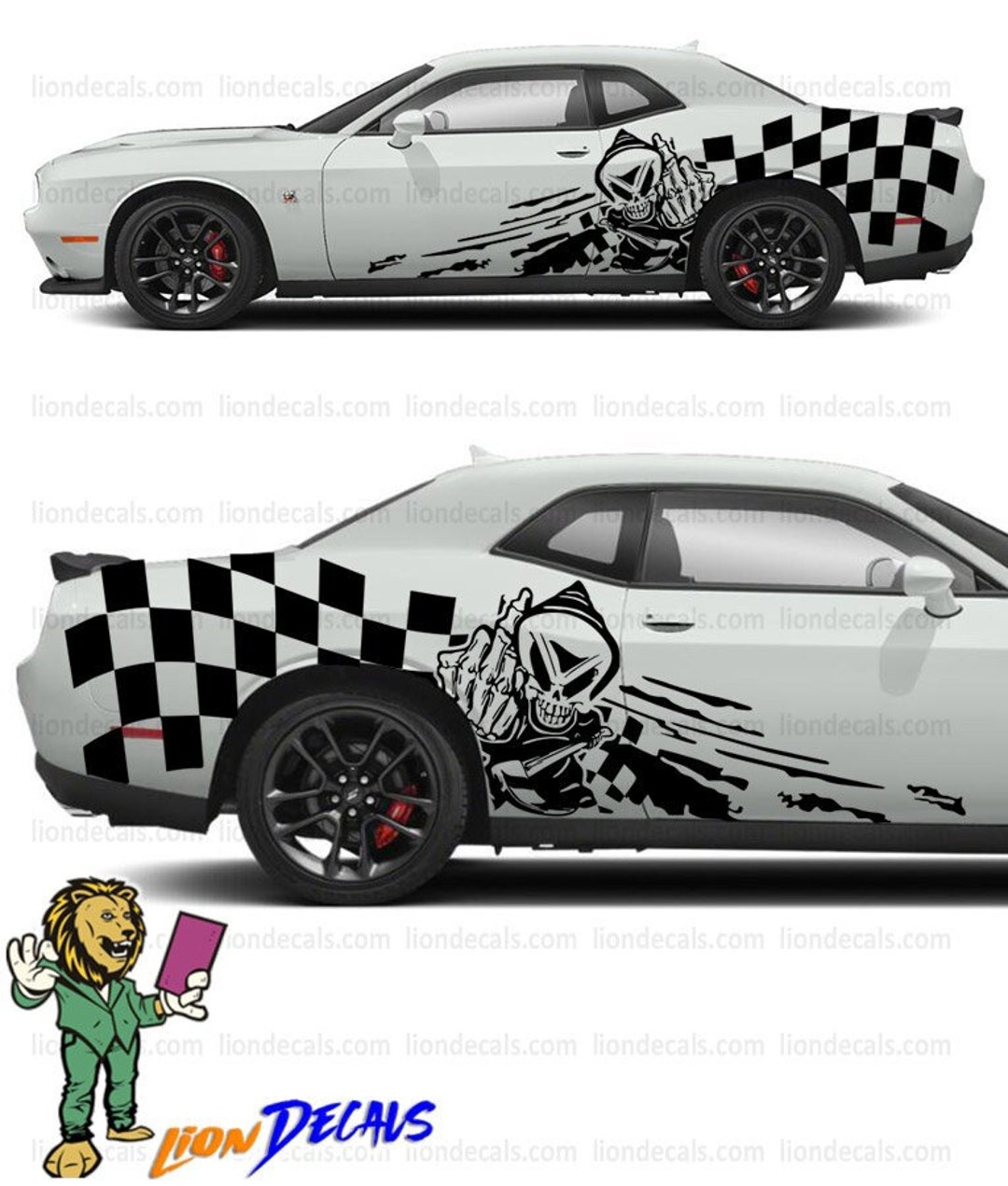Skull Racing Flag Car Rear Fender Side Body Stickers. Grim Reaper Car ...