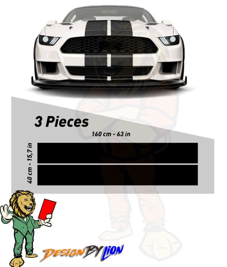 3 Pieces - Racing Stripe Car Decal. Racing Car Sticker. Mustang ...