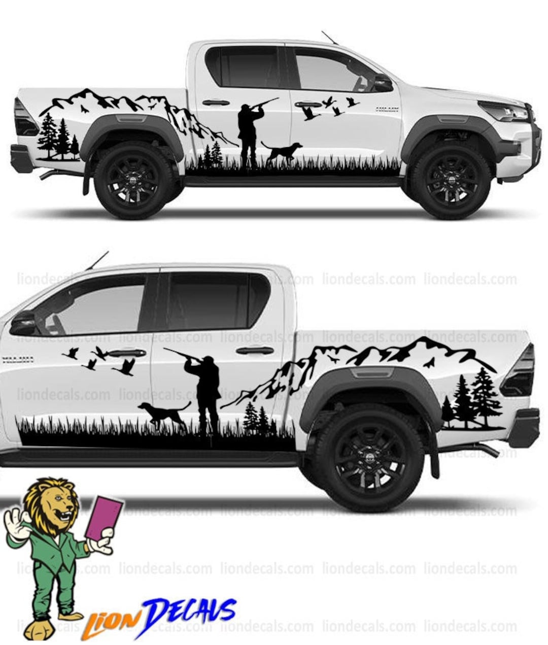 Duck Hunting Pickup Truck Stickers. Mountain Landscape Hunter and Dog ...