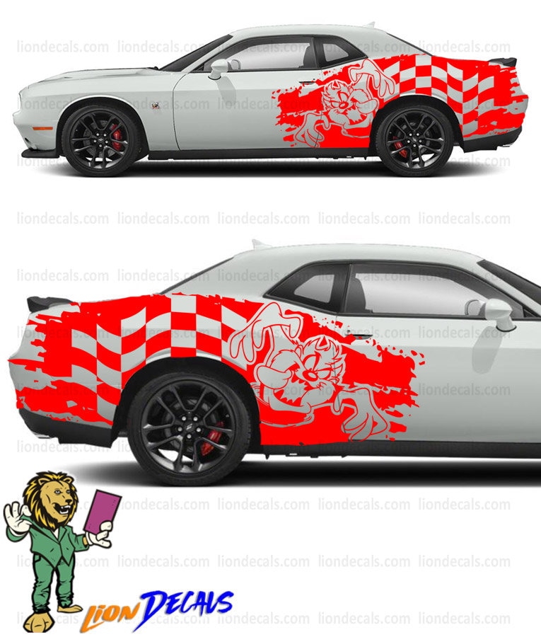 Tasmanian Devil Car Side Rear Fender Top Decal. Checkered Flag Car ...