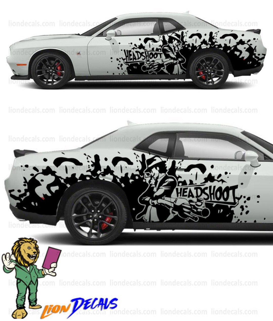 Head Shoot Car Side Decal. Gun Car Side Decal. Mustang- Charger ...