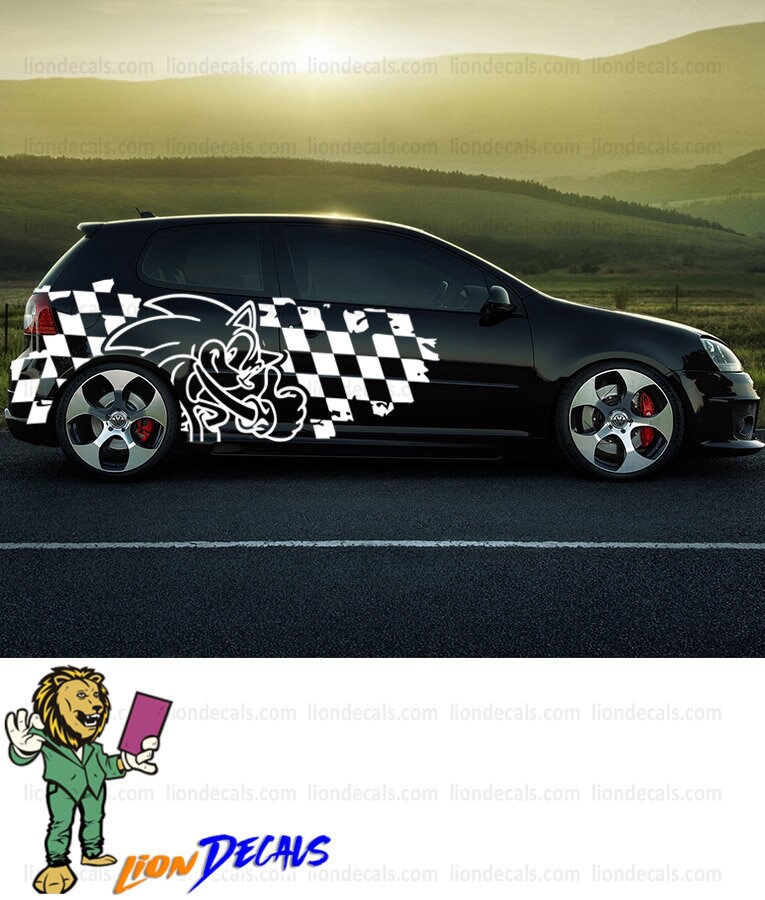 Sonic Car Side Decal: Racing Checkered Flag Sticker Set - Etsy