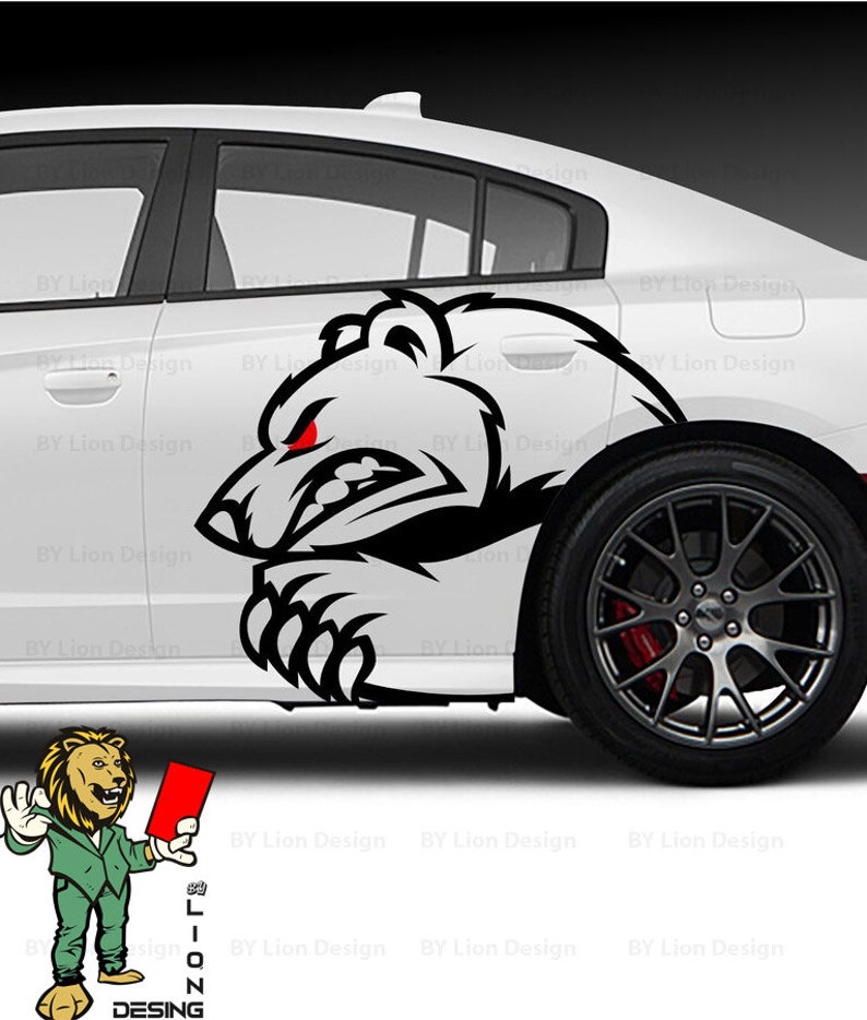 Angry Bear Fender Top Side Trunk Car Decal, Bear Decal. Bear Car ...