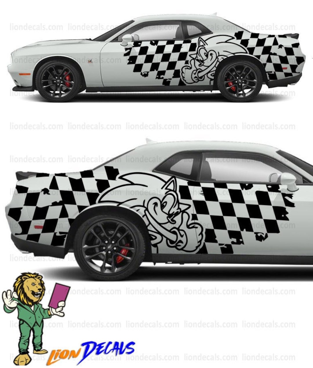 Sonic Car Side Decal: Racing Checkered Flag Sticker Set - Etsy