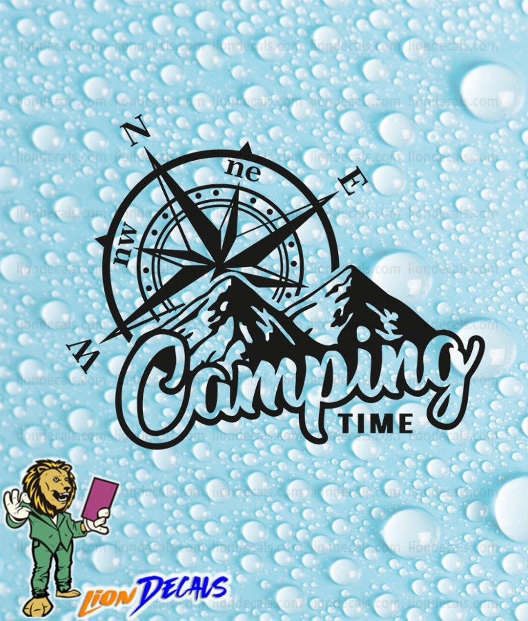 Compass Camping Time Decal Sticker, Mountain Camping Decal, Compass ...