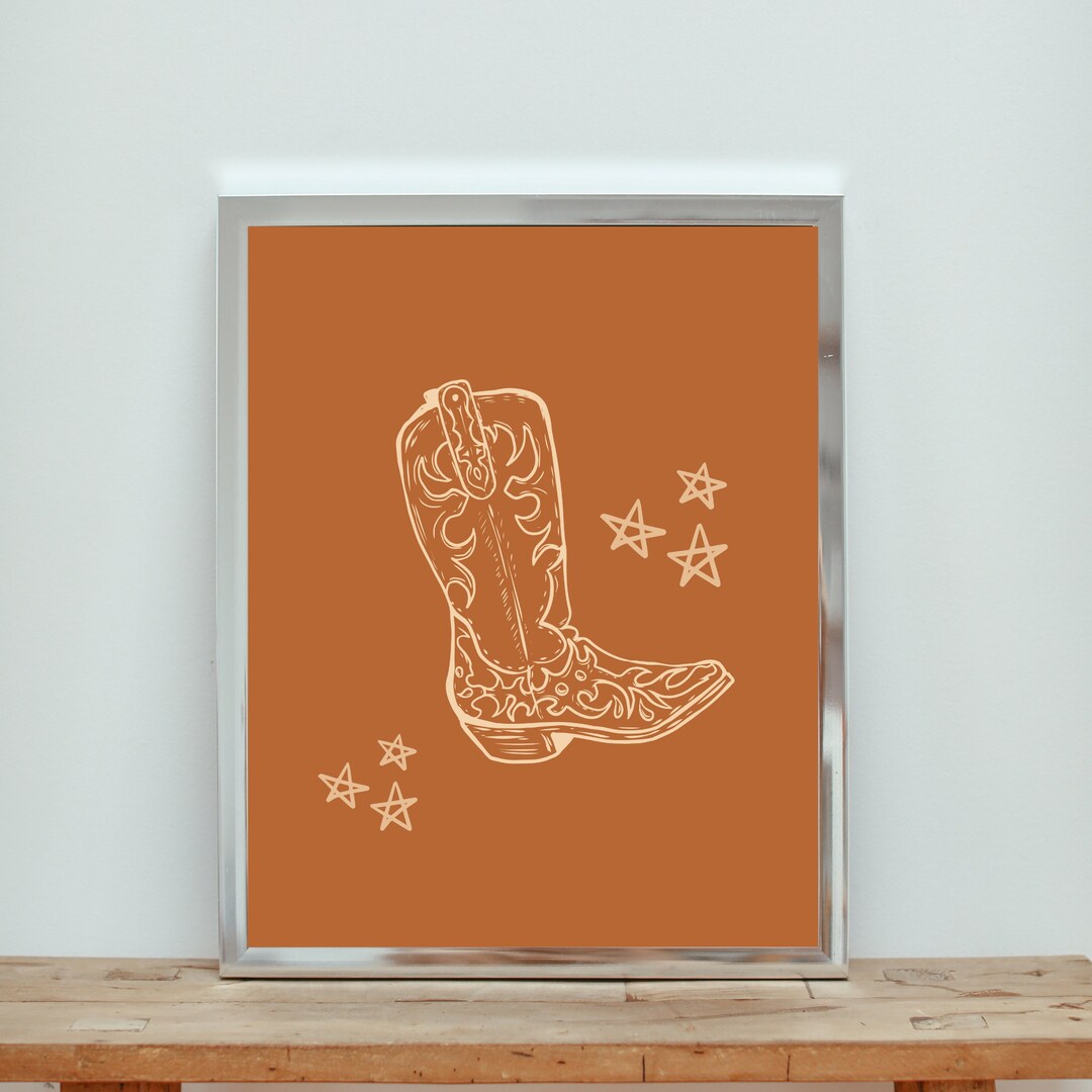 Cowboy Boot Burnt Orange Western Digital Print - Etsy