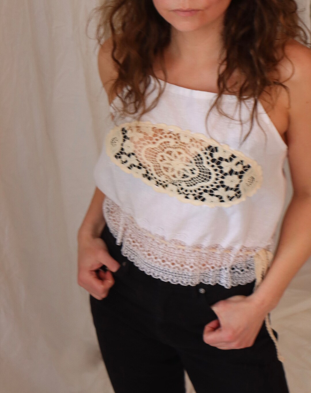 Romantic Upcycled Linen Lace Peek-a-boo Tank Blouse - Etsy