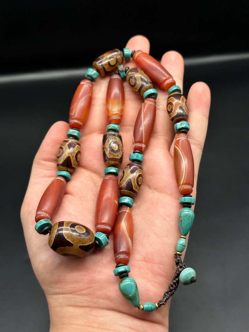 Very Beautiful Old Himalayan Multiple 3 Eye Dzi Beads Necklace With ...