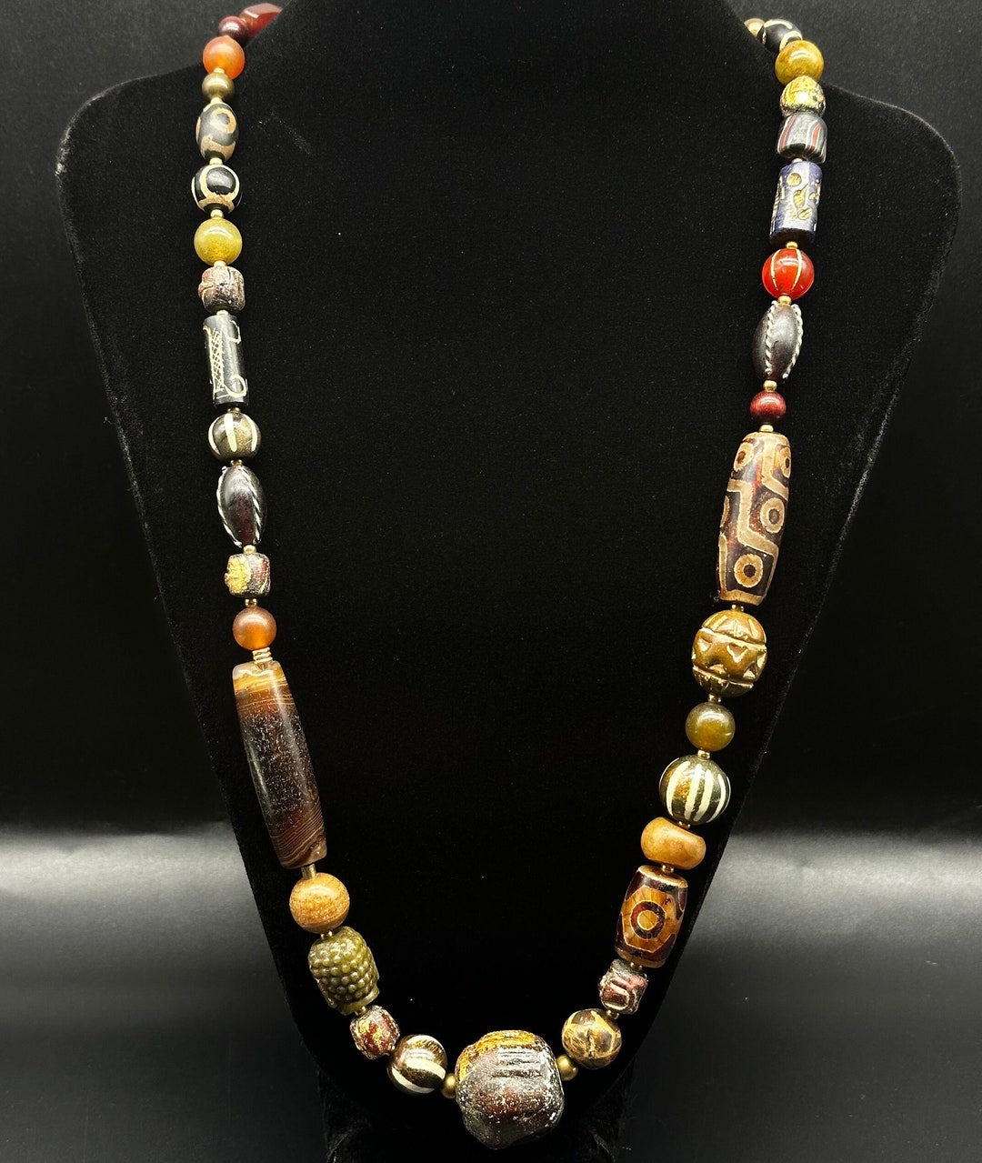 Gorgeous Ancient Mix Stone Beads Necklace With Stone Beads, Dzi Beads ...