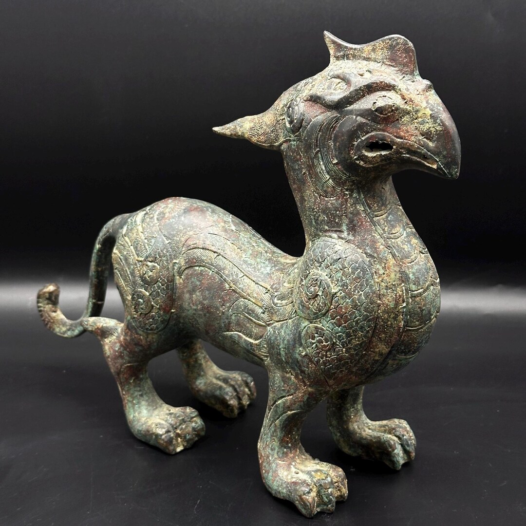 Old Mongolian Bronze Palace Bird Pixiu Beast Lucky Sculpture, Top ...