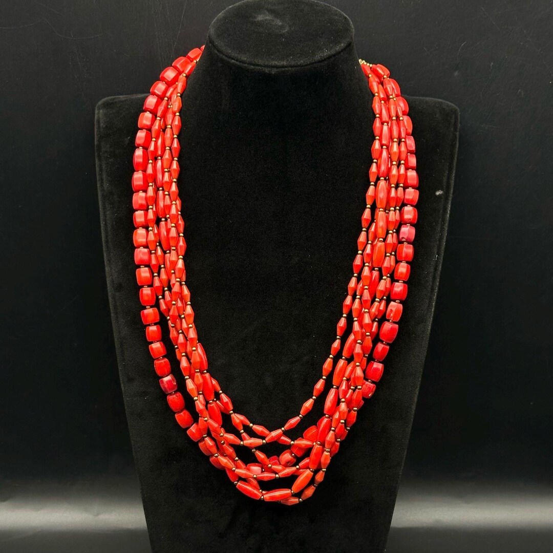Tibetan Coral Necklace, Multi-string Brass Beadwork - Etsy
