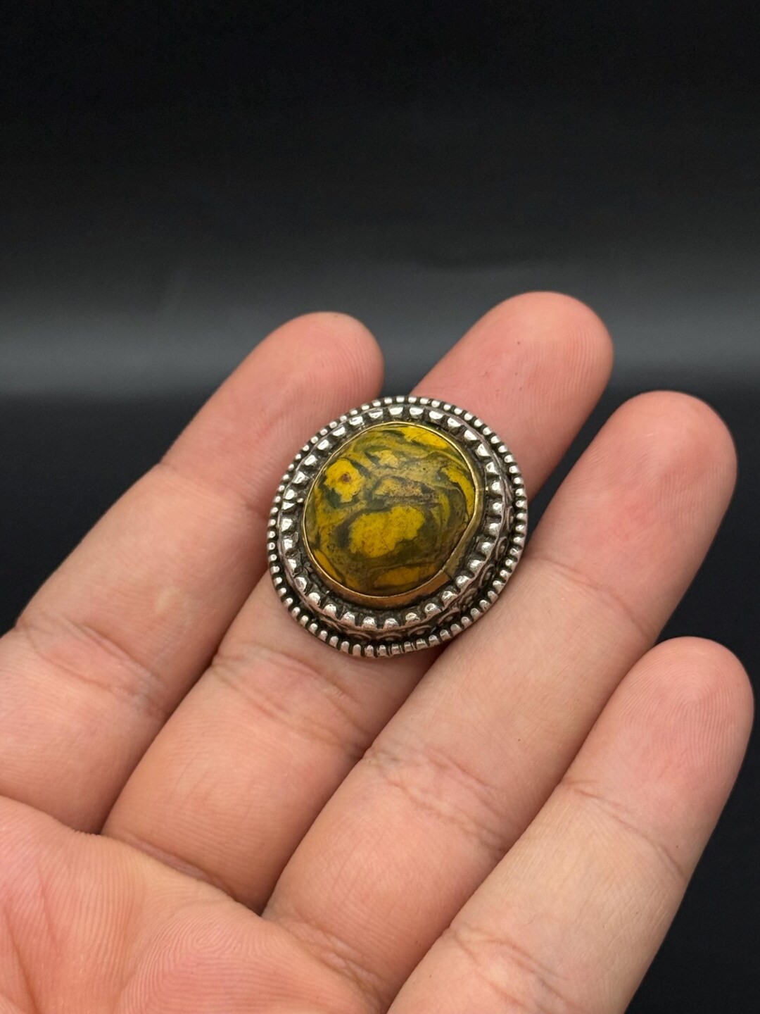 Vintage Afghan Yellow Gabri Glass Ring, Handmade Silver Gold Gilding ...