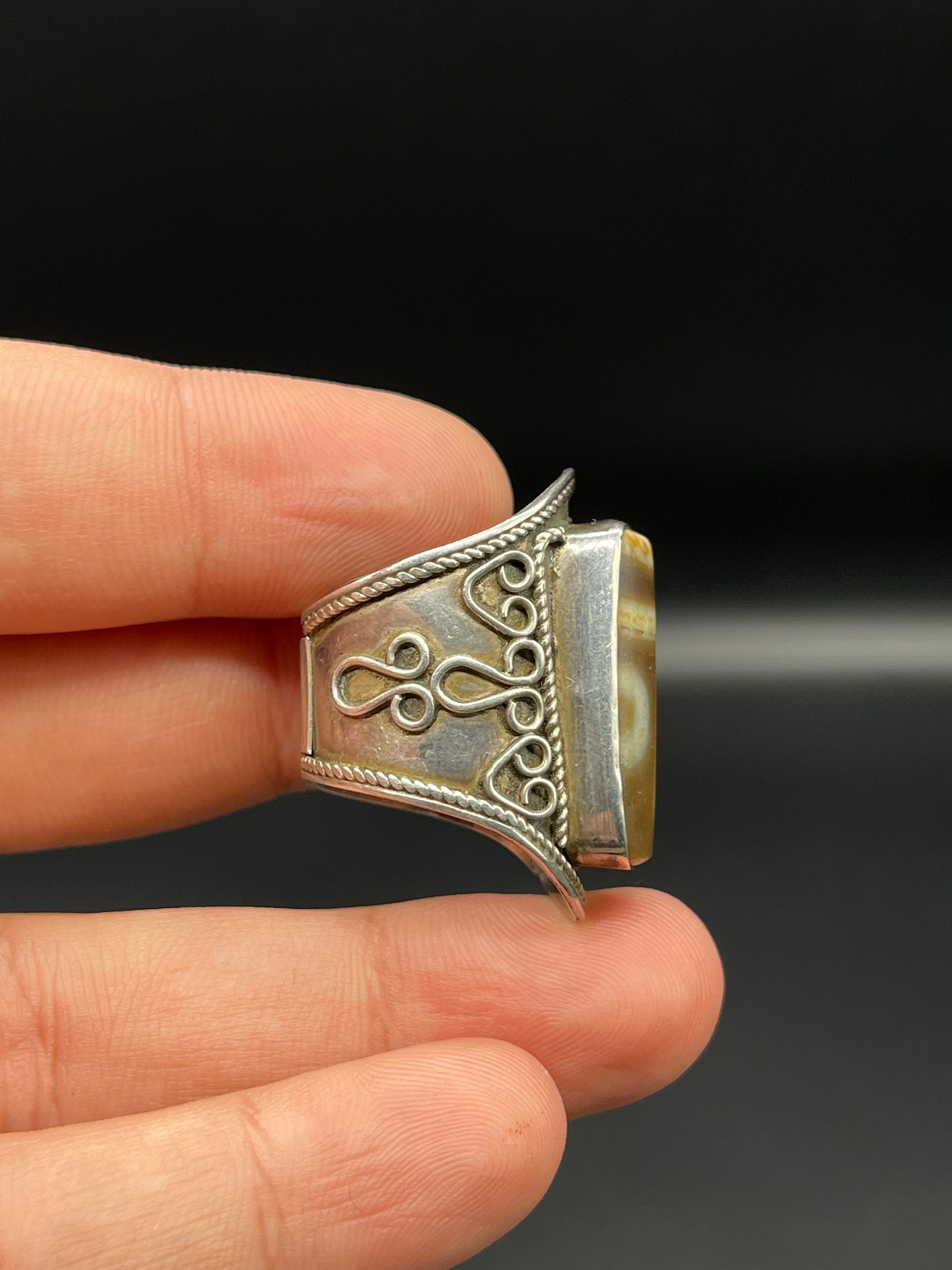 Old Unique Tibetan 2 Eye Chon Dzi Beads With Handmade Sterling Silver ...