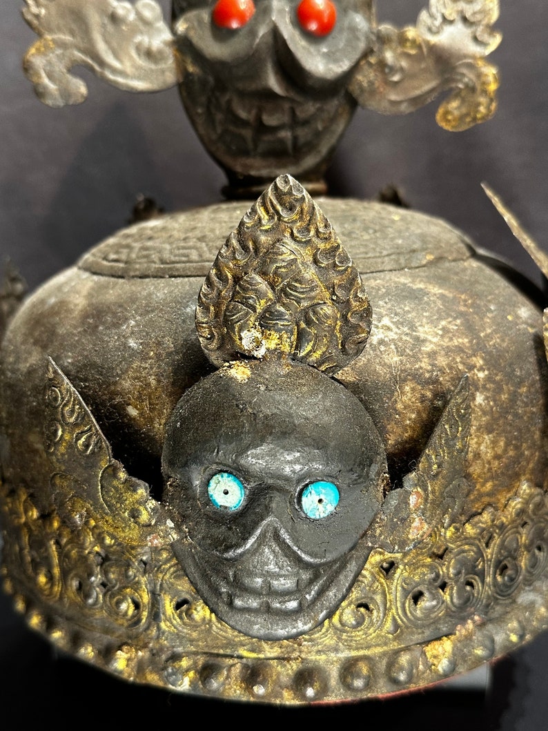Old Ancient Tibetan Buddhism Bronze Gold Skeleton Devil Skull Head Eyes ...