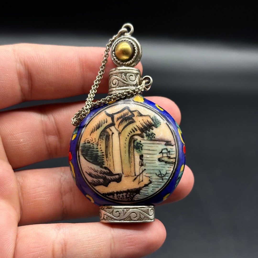 Antique Chinese Perfume Bottle Painted Water Fall in Ceramic With ...