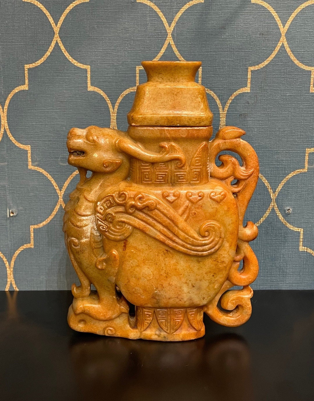 Old Antique China Jade Carving Dragon Beast Pixiu Crock Antique Home ...