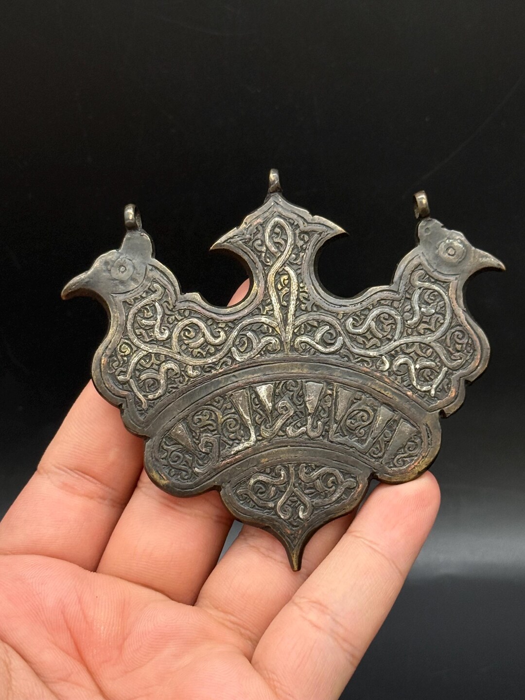 Very Rare Ancient Bactrian Bronze Pendant, Handmade With Silver Inlay ...