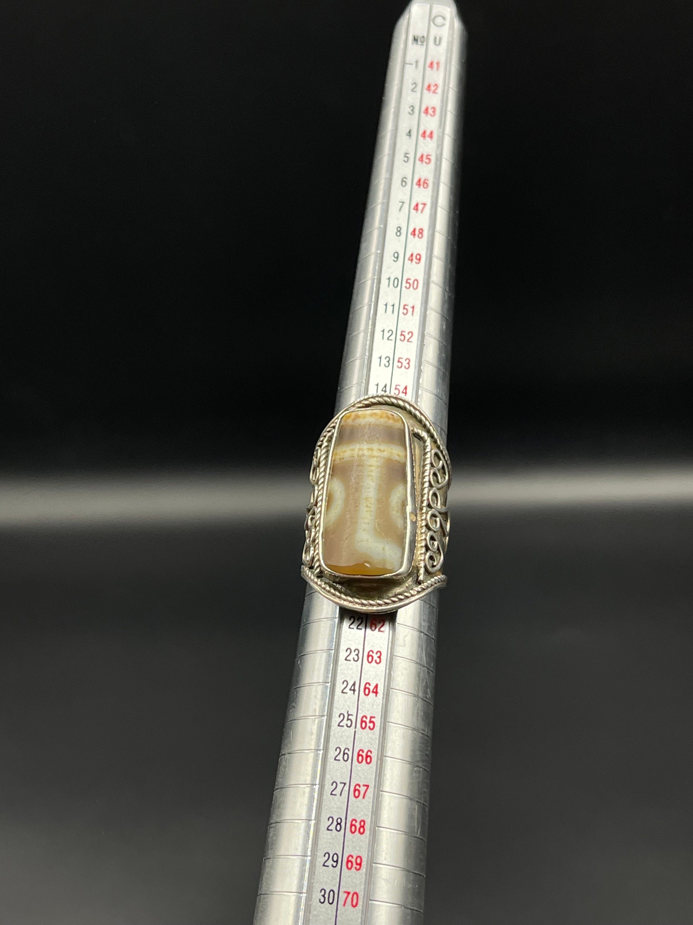 Old Unique Tibetan 2 Eye Chon Dzi Beads With Handmade Sterling Silver ...