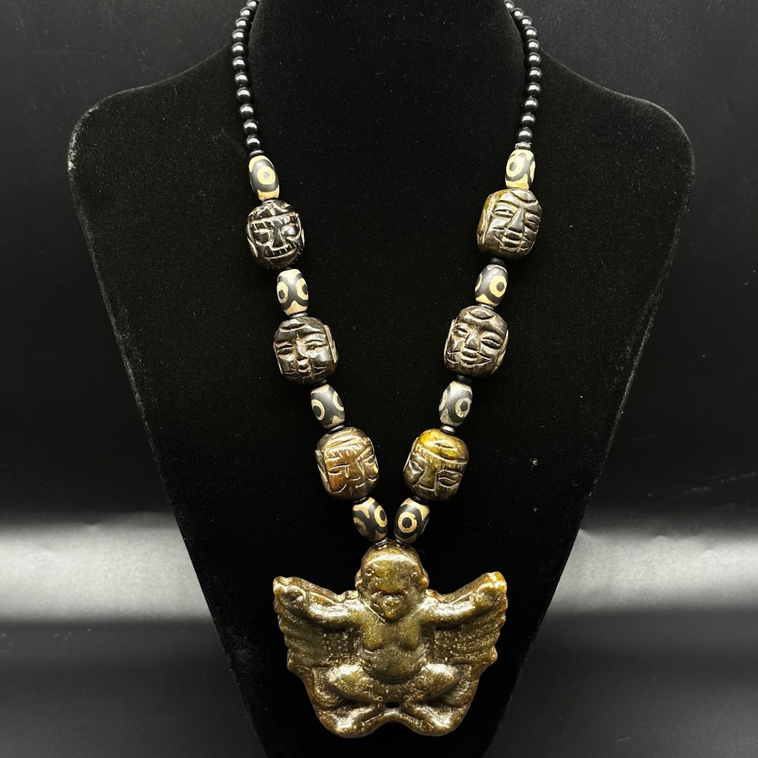 Old Ancient Himalayan Garuda Natural Green Jade Pendant With Old ...