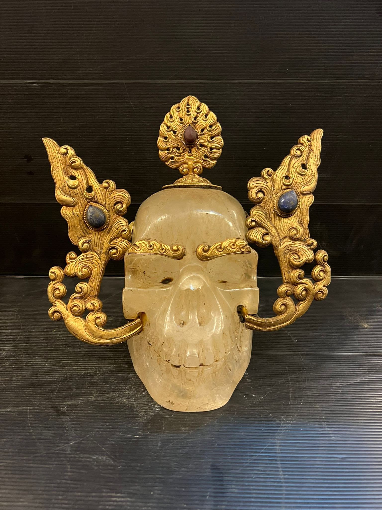 Old Tibetan Buddhist Ceremony Rock Crystal Skull Citipati Adorned With ...