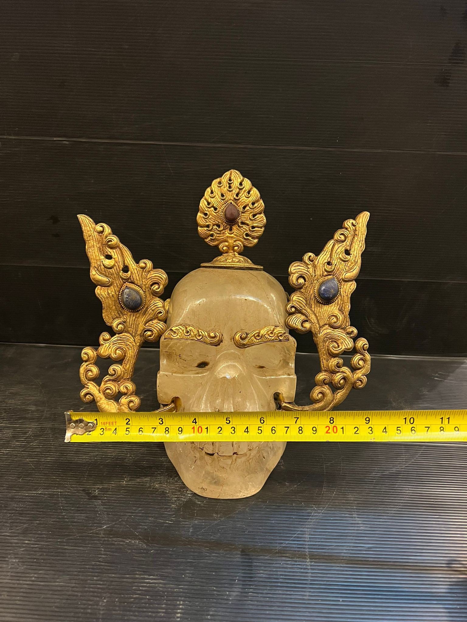 Old Tibetan Buddhist Ceremony Rock Crystal Skull Citipati Adorned With ...