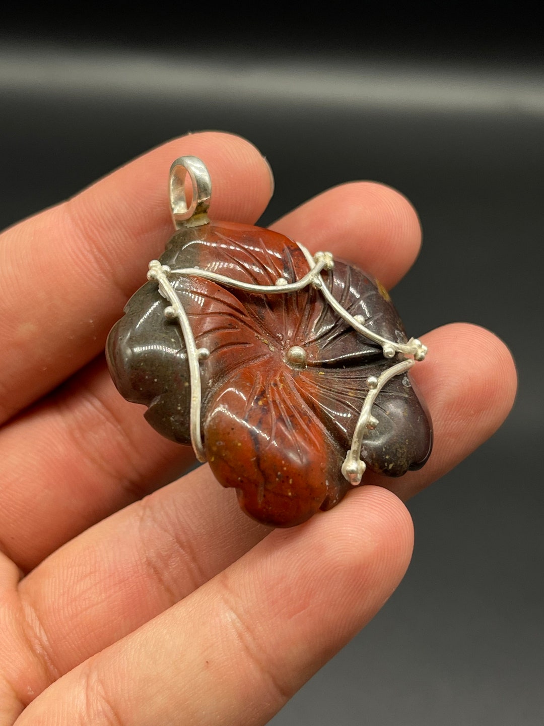 Beautiful Vintage Flower Shape Jasper Stone Pendant With Silver - Etsy