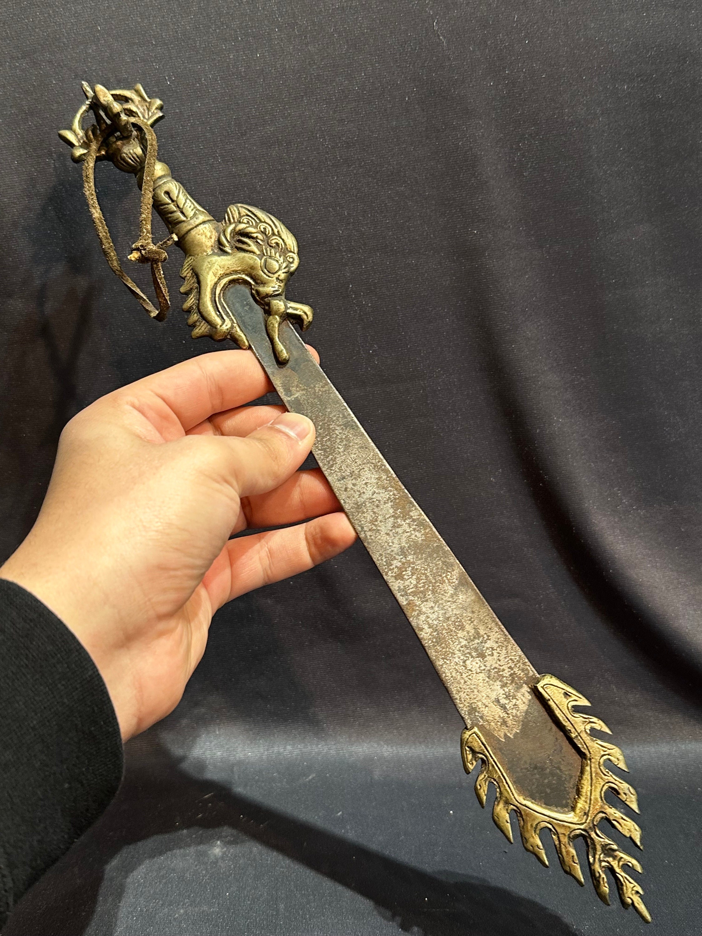 Tibetan Buddhist Ritual Sword With Dragon Handle & Flaming Tip, Tibetan ...