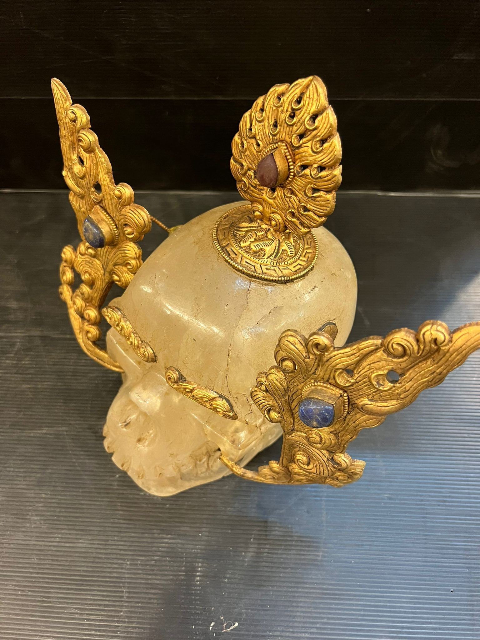 Old Tibetan Buddhist Ceremony Rock Crystal Skull Citipati Adorned With ...