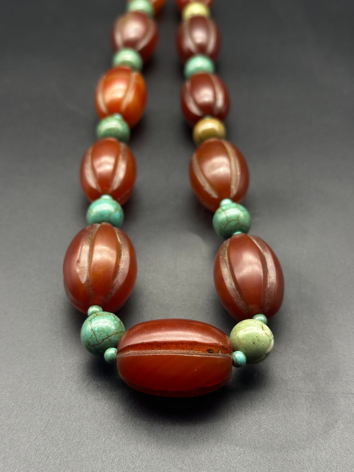 Lovely Old Ancient Afghani Natural Carnelian Beads With Small Turquoise ...