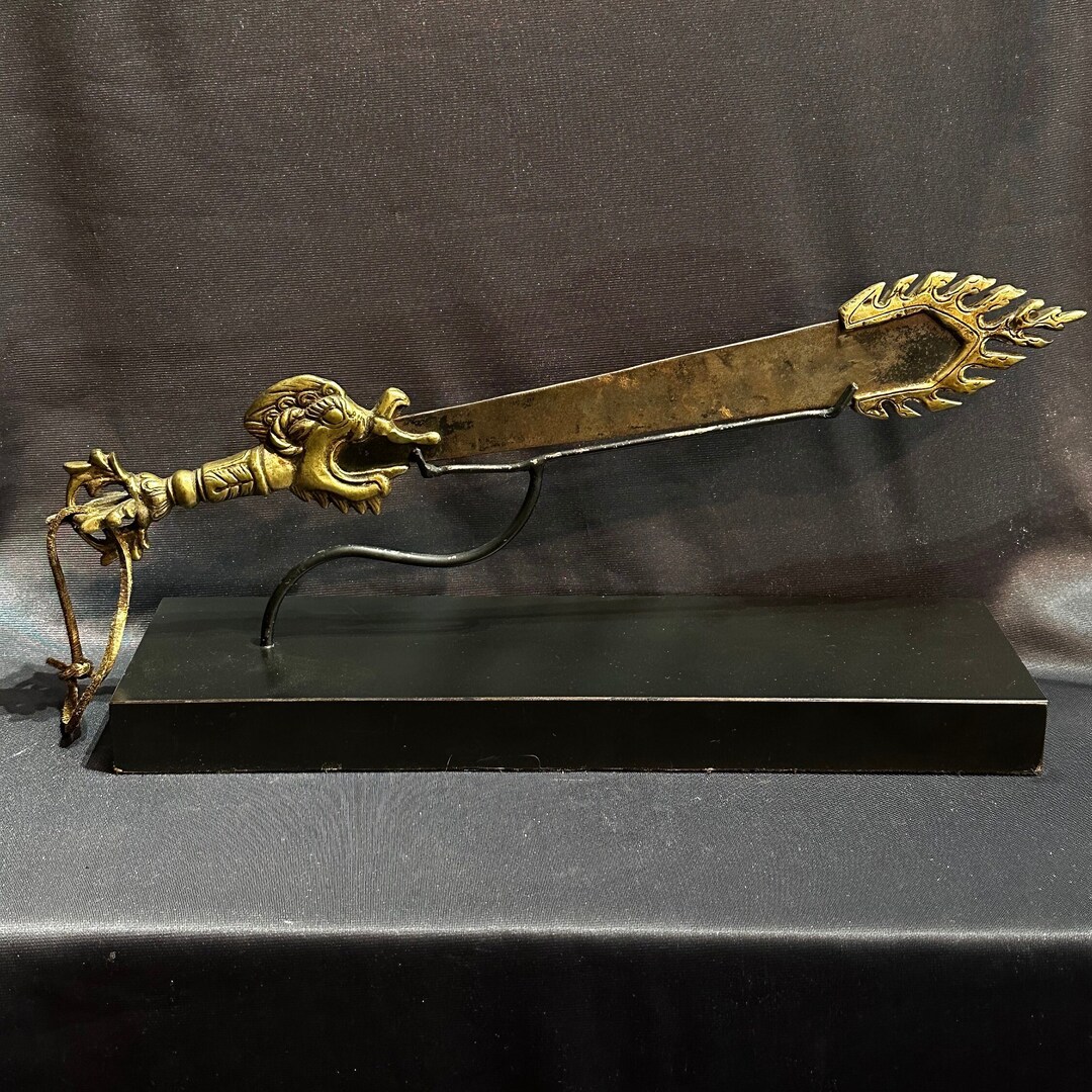Tibetan Buddhist Ritual Sword With Dragon Handle & Flaming Tip, Tibetan ...