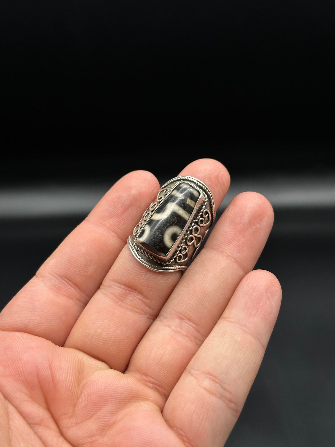 Old Ancient Tibetan 2 Eye Chon Dzi Beads With Handmade Sterling Silver ...
