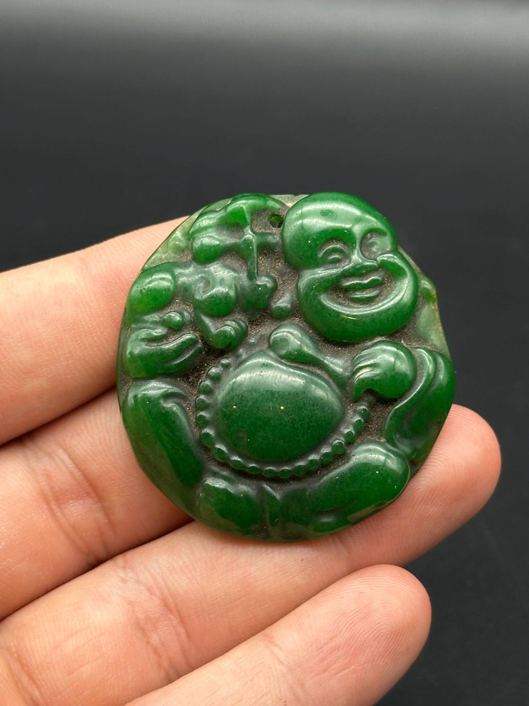 Very Gorgeous Old Laughing Buddha, Happy Buddha Carved in Natural Green ...