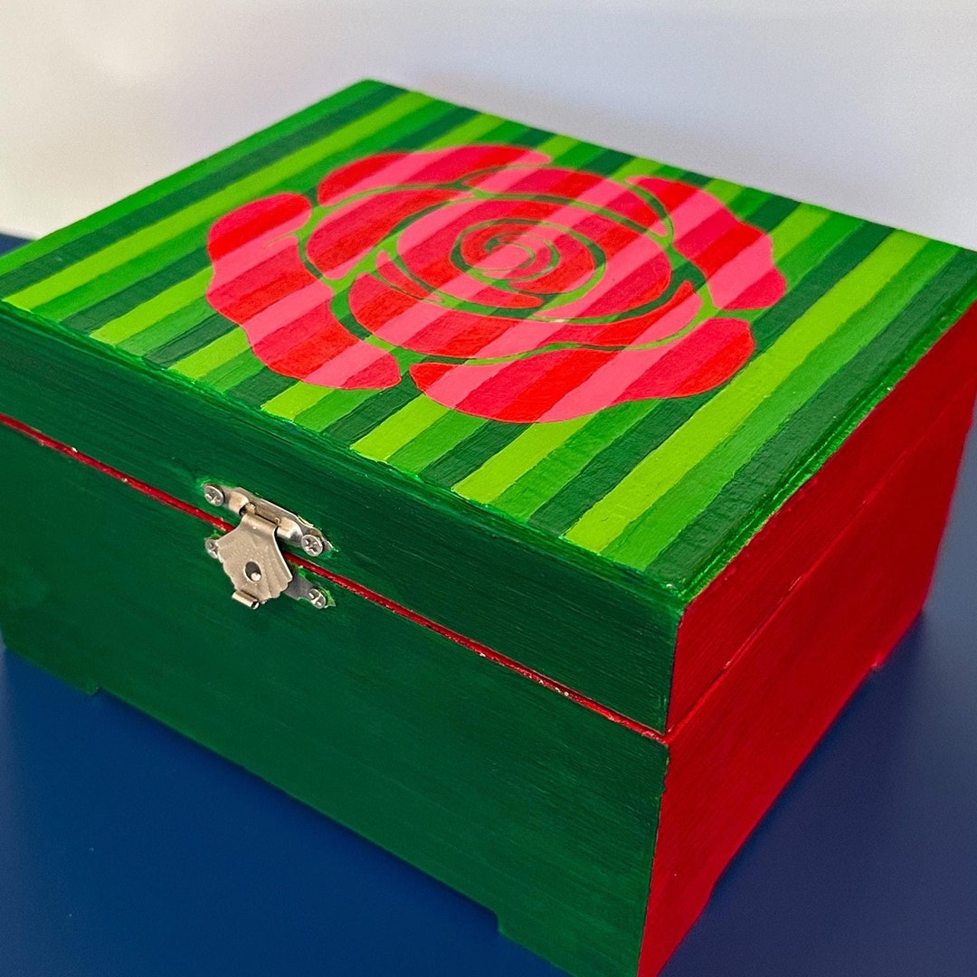 Rose Jewelry Box, Hand Painted Rose Box, Colorful Jewelry Box, Rose ...