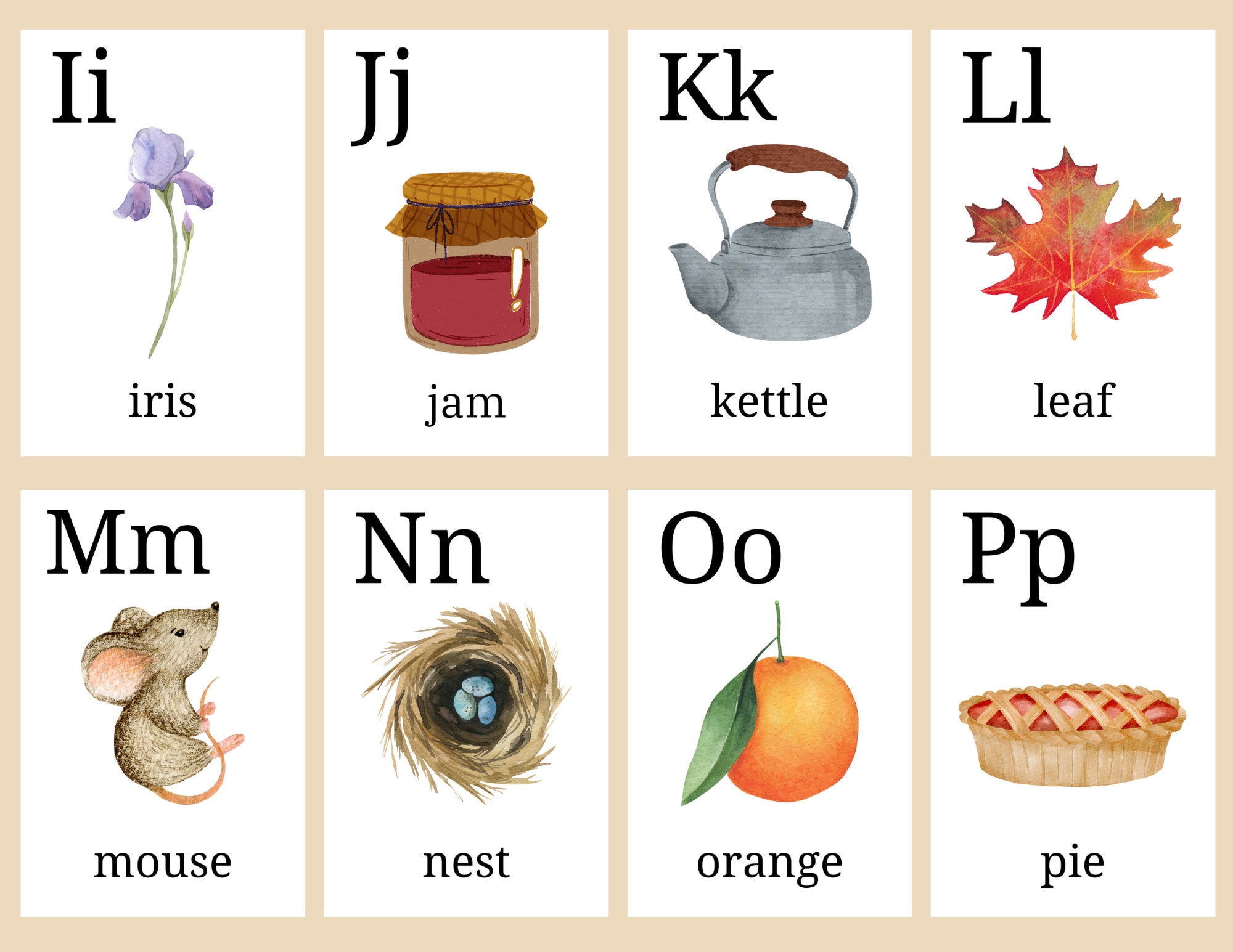 Homestead Themed Alphabet Flashcards/ Watercolor Alphabet Flashcards ...