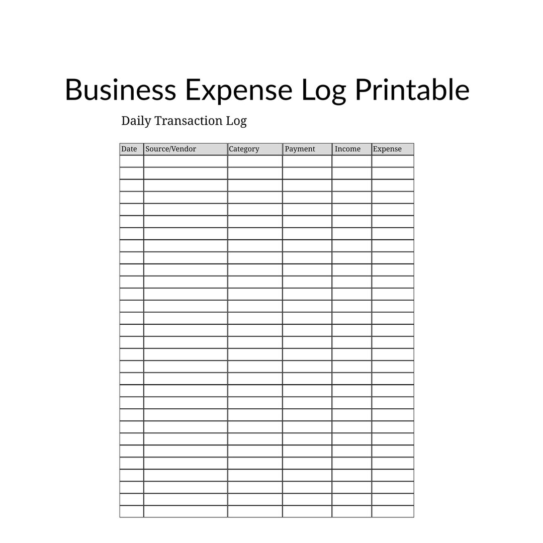 Business Expense Log Printable for Small Businesses – Simple Expense ...