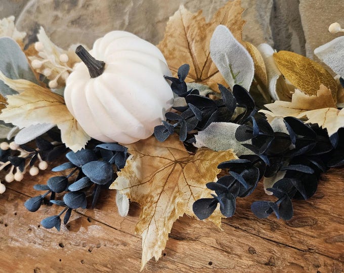 Blue Fall Garland for Mantel, Blue Fall Home Decor, Eucalyptus, Berries ...