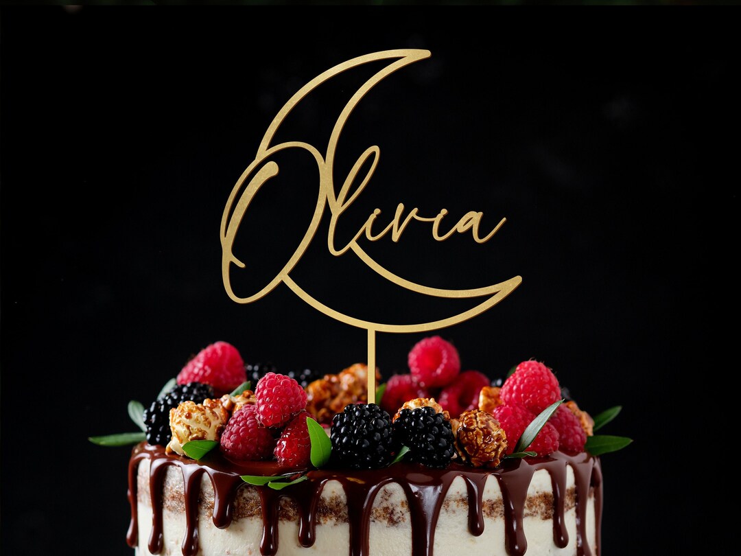 Moon Cake Topper With Name - Perfect for A Moon Birthday Theme, Space ...