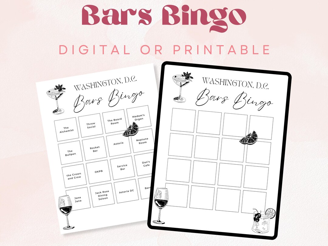 Bars Bingo Card | City Bar Crawl Bucket List | Digital Canva Template ...