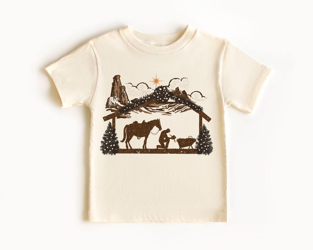 Praying Cowboy Nativity Scene Kids Shirt, Western Christian Toddler or ...