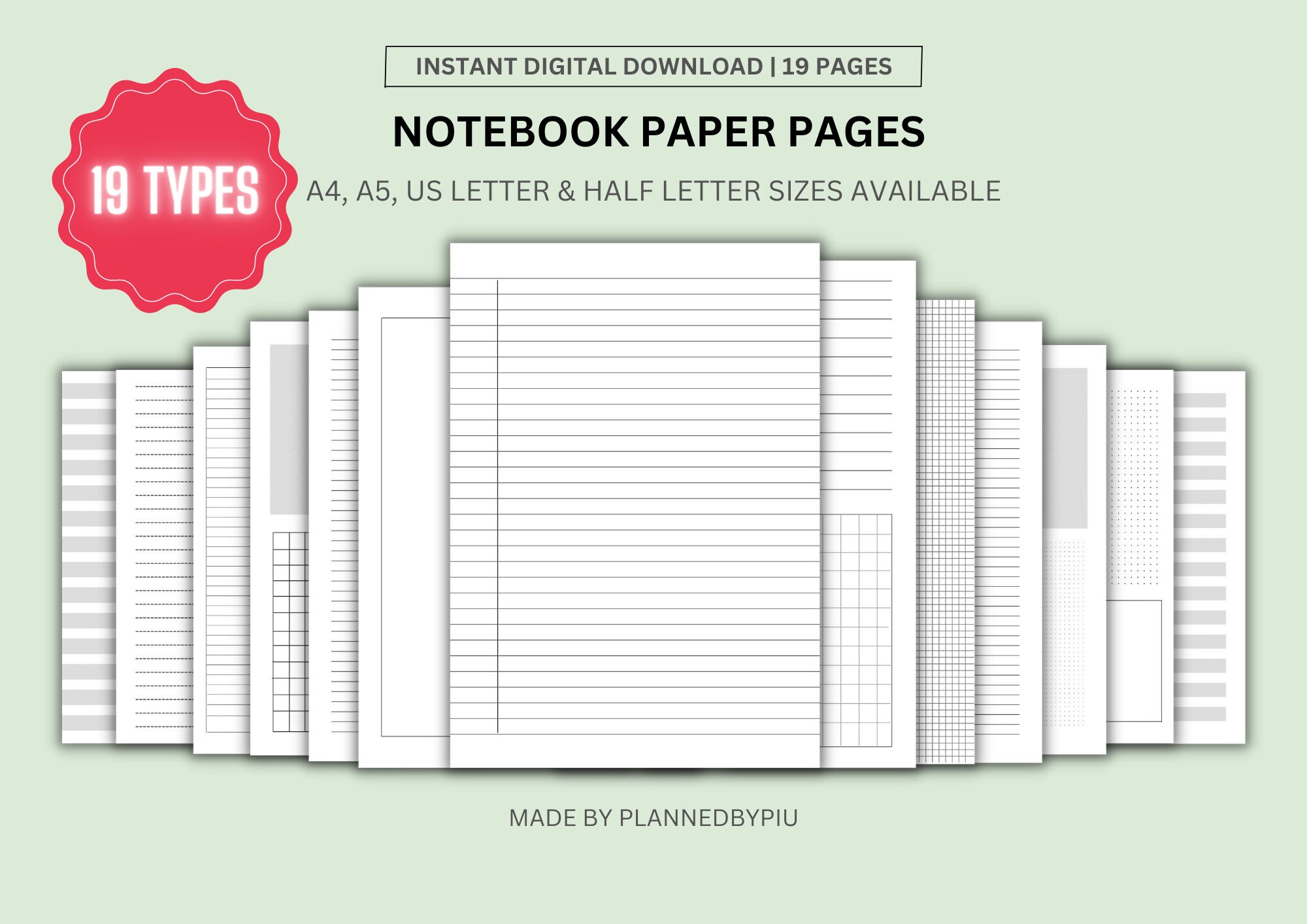 PDF Notebook Pages Printable Bundle, Grid, Line, Dot Paper, Note-taking ...