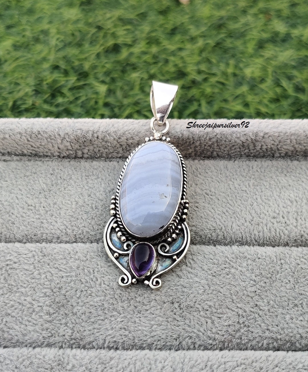 Natural Blue Lace Agate Pendant , Blue Lace Agate Gemstone Pendant ...